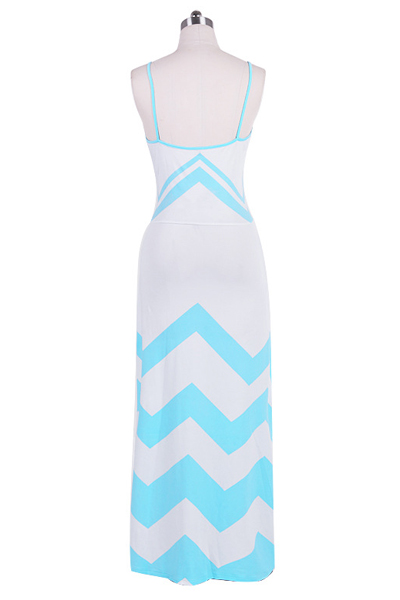 Cheap Sexy V Neck Spaghetti Strap Sleeveless Blue Stripes Print A Line