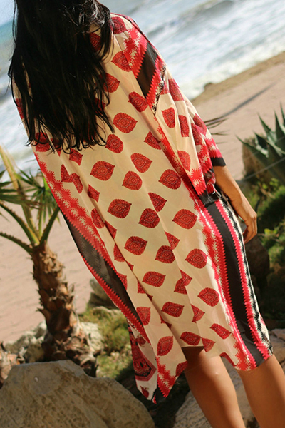 Stylish Long Sleeves Printed Red Chiffon Cover-Ups_Cover-Ups_Swimwear ...