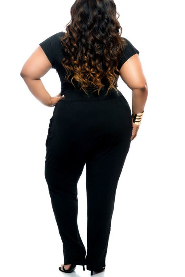 Lovely Casual Lack Up Black One Piece Jumpsuit Plus Size Jumpsuit Plus