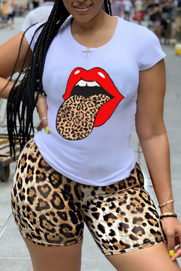 Lovely Leisure Lip Print Yellow Two-piece Shorts Set_Two-piece Shorts ...