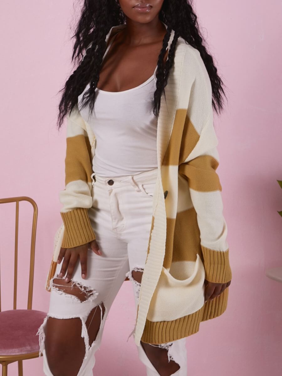 Lovely Casual Striped Loose Yellow Long Cardigan Sale | LovelyWholesale