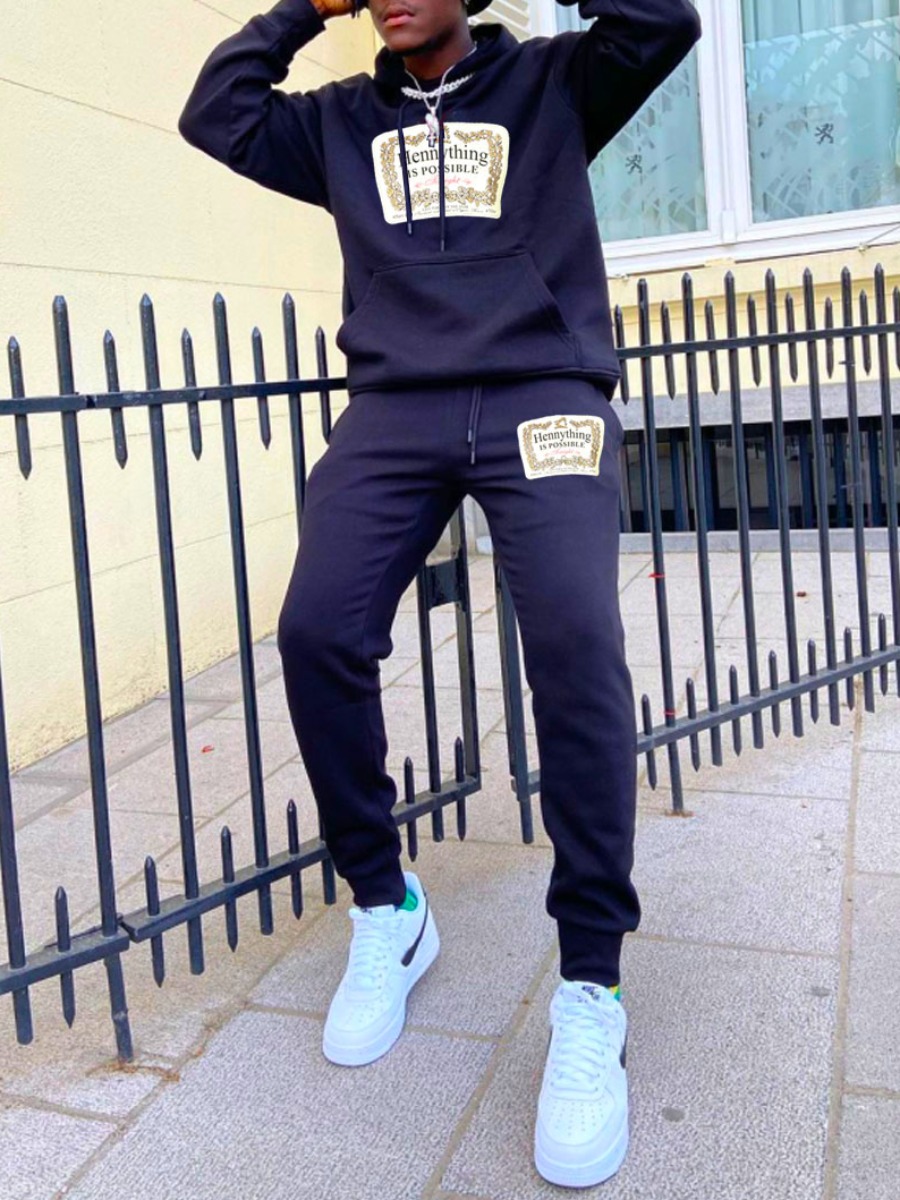 LW Men Letter Print Drawstring Pants Set Sale | LovelyWholesale