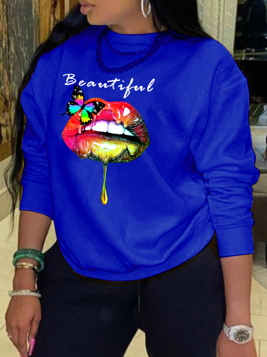 LW Butterfly Lip Print Sweatshirt Sale | LovelyWholesale