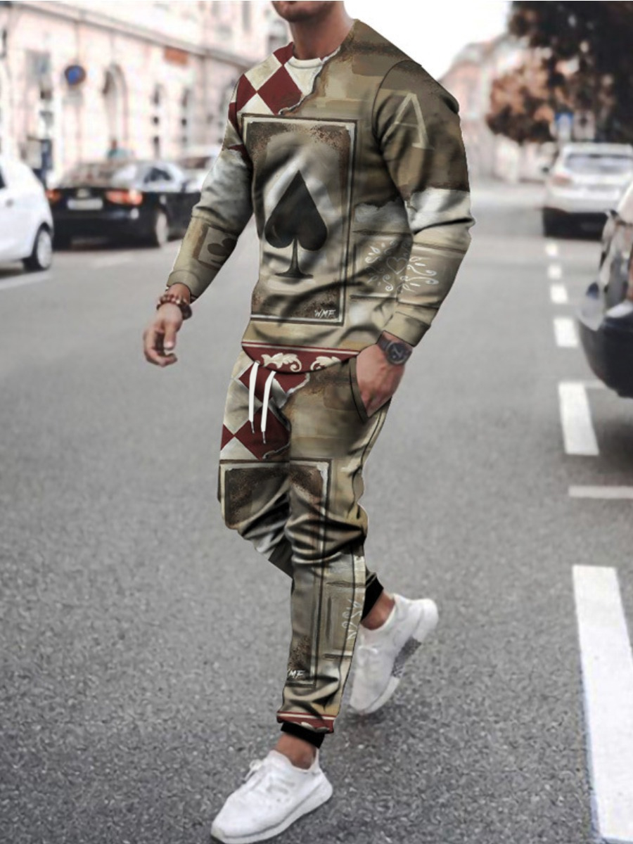 LW COTTON Men Poker Plaid Print Tracksuit Set Sale | LovelyWholesale