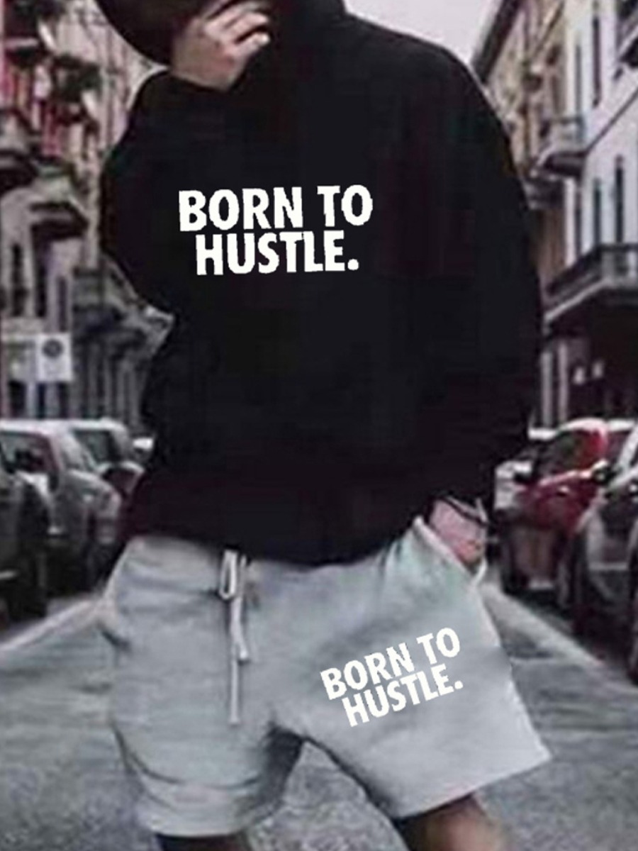 LW Men Born To Hustle Letter Print Shorts Set Sale | LovelyWholesale