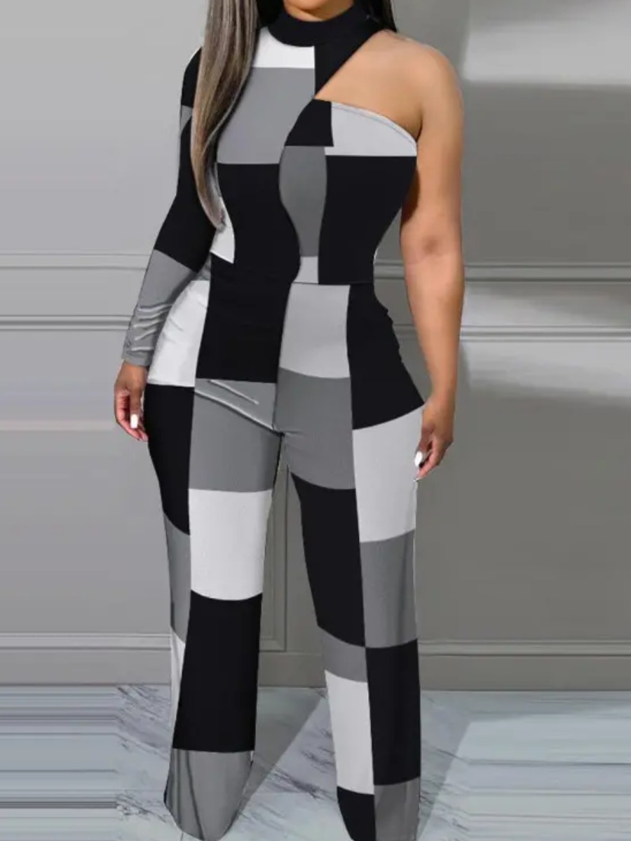 LW One Shoulder Geometric Print Jumpsuit Sale | LovelyWholesale