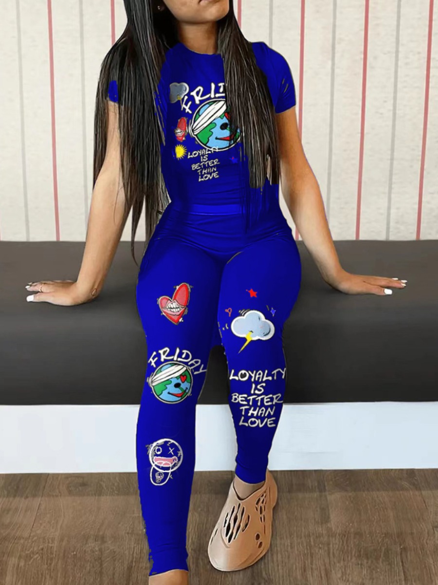 LW Plus Size Cartoon Loyalty Is Better Than Love Print Pants Set Sale ...