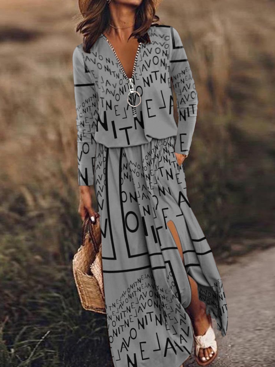 LW Plus Size Letter Print Zipper Design Slit Prom Dress Sale ...